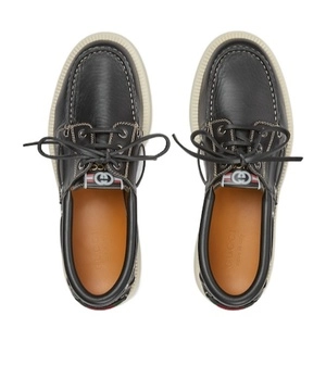 Gucci Lace-up Casual Leather Boat Shoes - Black