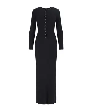 NILI LOTAN Roxy Ribbed Knit Maxi Dress With Button Closure