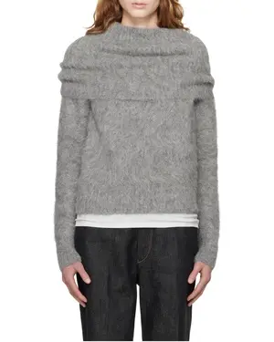 TOTEME Alpaca Wool Blend Funnel Neck Sweater - Grey