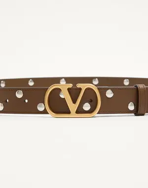 Valentino Garavani Logo Buckle Studded Leather Belt