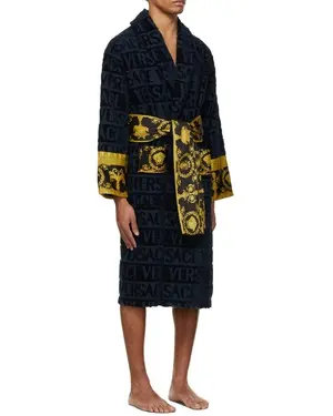 Versace Barocco Detail Bathrobe - Black