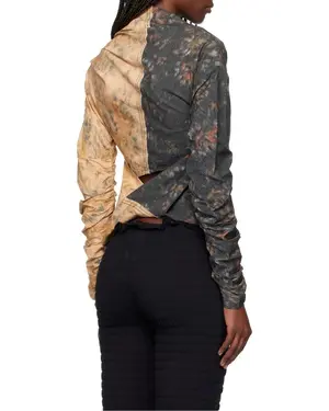 GANNI Asymmetric Neck Floral-printed Ruched Top
