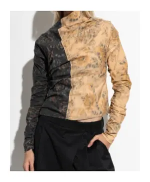GANNI Asymmetric Neck Floral-printed Ruched Top