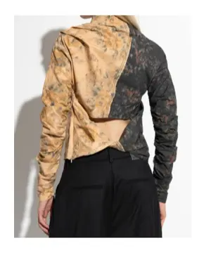 GANNI Asymmetric Neck Floral-printed Ruched Top