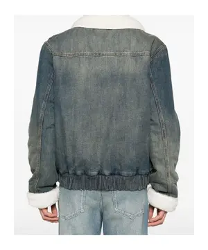 Balmain Shearling Zip Denim Jacket - Black