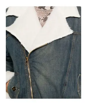 Balmain Shearling Zip Denim Jacket - Black