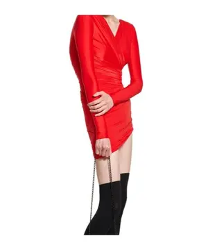 Balenciaga Long-sleeve Gathered V-neck Dress