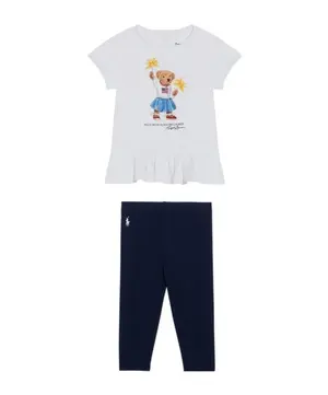 Polo Ralph Lauren Round Neck Teddy Bear Print T-shirt And Pants Set - White