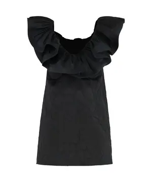 Elisabetta Franchi Ruffled Floral Jacquard Mini Dress - Black