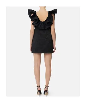Elisabetta Franchi Ruffled Floral Jacquard Mini Dress - Black
