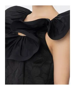 Elisabetta Franchi Ruffled Floral Jacquard Mini Dress - Black