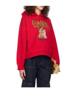 GANNI Red Graphic Cropped Hoodie - Cherry Red