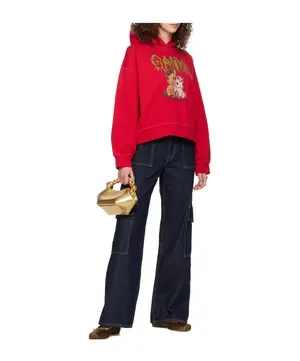 GANNI Red Graphic Cropped Hoodie - Cherry Red