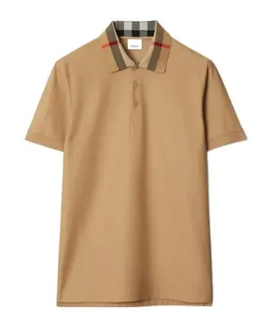 Burberry Check Collar Short Sleeved Polo Shirt - Light Brown