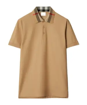 Burberry Check Collar Short Sleeved Polo Shirt - Light Brown