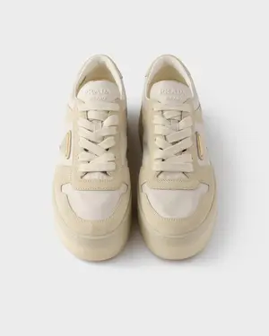 Prada Downtown Bold Re-nylon And Suede Sneakers - Ivory