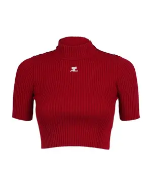 COURREGES Ribbed Cropped Jumper With High Neck