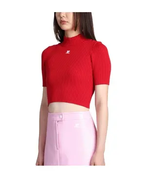 COURREGES Ribbed Cropped Jumper With High Neck