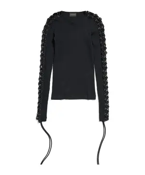 Balenciaga Ribbed Jersey Lace-up Long Sleeve Top