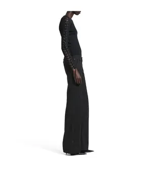 Balenciaga Ribbed Jersey Lace-up Long Sleeve Top