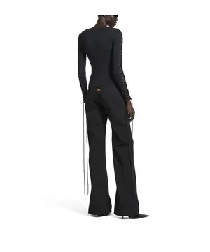 Balenciaga Ribbed Jersey Lace-up Long Sleeve Top