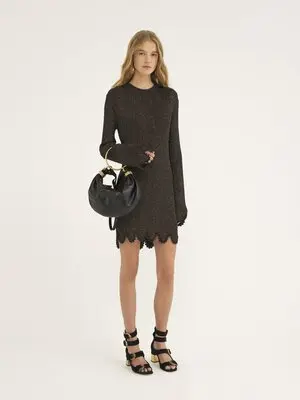 Chloé Ribbed-knit Mini Dress With Scalloped Lace Trim