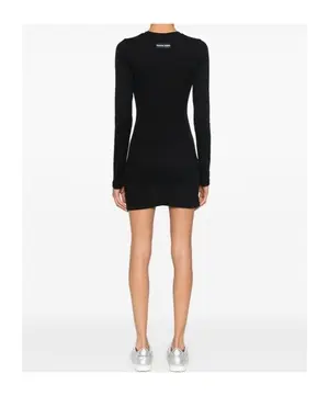 MARINE SERRE Logo Detailed Long Sleeve Mini Dress - Black