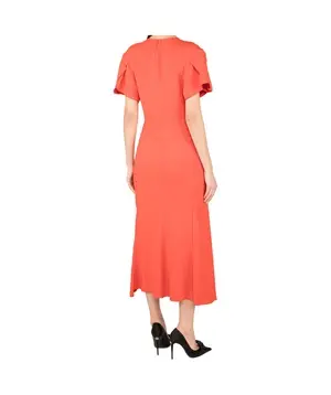Victoria Beckham Short Sleeve Crepe Midi Dress - Orange