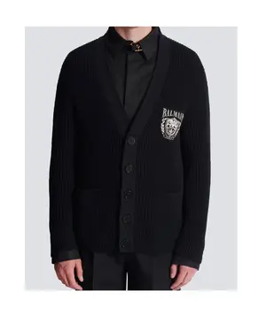 Balmain Tube Knit Cardigan With Embroidered Patch