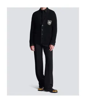 Balmain Tube Knit Cardigan With Embroidered Patch