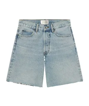 FRAME High Waist Denim Shorts With Raw Edge Hem - Gray