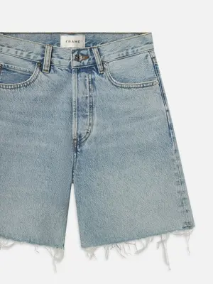 FRAME High Waist Denim Shorts With Raw Edge Hem - Gray