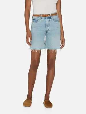FRAME High Waist Denim Shorts With Raw Edge Hem - Gray