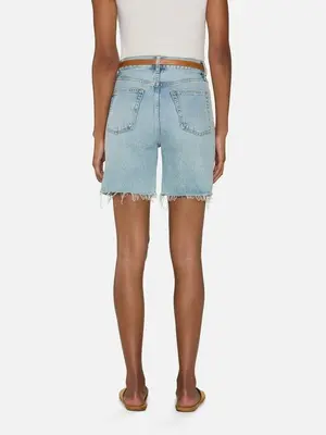 FRAME High Waist Denim Shorts With Raw Edge Hem - Gray
