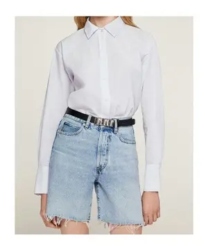 FRAME High Waist Denim Shorts With Raw Edge Hem - Gray