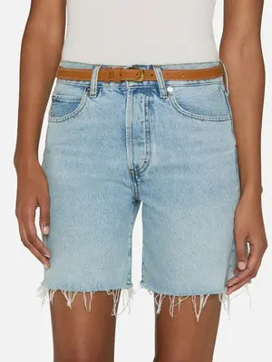 FRAME High Waist Denim Shorts With Raw Edge Hem - Gray