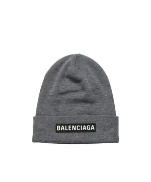 Balenciaga Logo Patch Knit Beanie - Gray