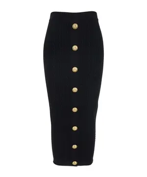 Balmain Cable-knit Midi Skirt With Branded Buttons - Black