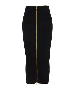 Balmain Cable-knit Midi Skirt With Branded Buttons - Black