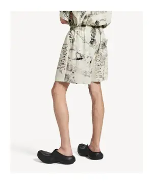 Balenciaga Printed Elastic Waist Shorts - Grey