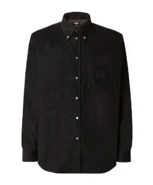 Fendi Ff Embroidered Corduroy Shirt - Black