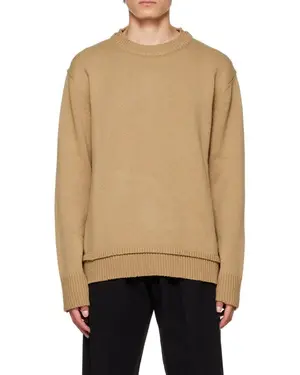 MAISON MARGIELA Ribbed Crew Neck Sweater With Elbow Patches - Nude