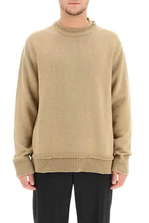 MAISON MARGIELA Ribbed Crew Neck Sweater With Elbow Patches - Nude