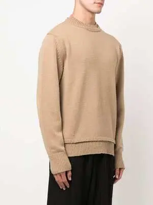 MAISON MARGIELA Ribbed Crew Neck Sweater With Elbow Patches - Nude