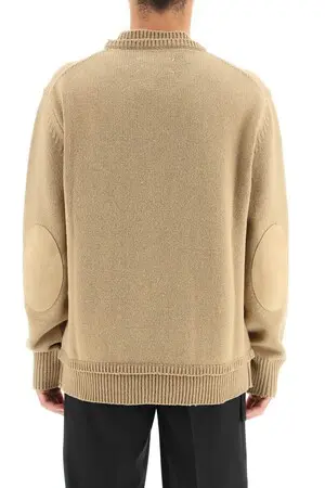 MAISON MARGIELA Ribbed Crew Neck Sweater With Elbow Patches - Nude