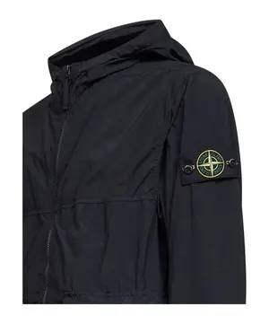 Stone Island Logo Patch Zip-up Jacket - Black