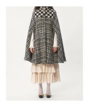 Valentino Garavani Houndstooth Pattern Cape - Black