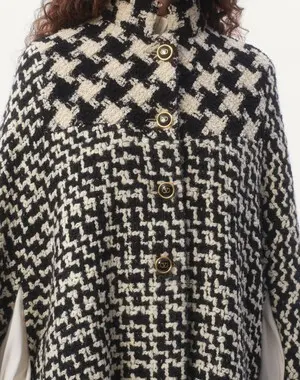 Valentino Garavani Houndstooth Pattern Cape - Black