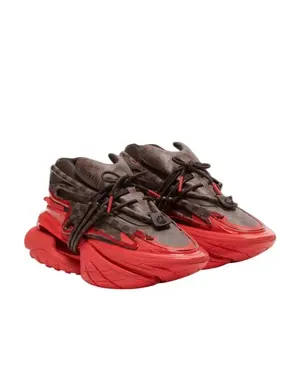 Balmain Unicorn Trainers In Neoprene And Monogram Leather - Red
