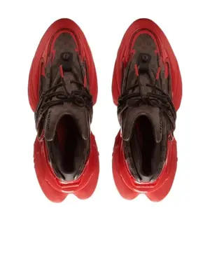 Balmain Unicorn Trainers In Neoprene And Monogram Leather - Red